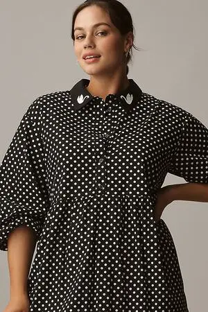 Maeve Tiered Shirt Dress - Black Dot