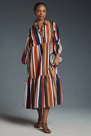 Maeve Tiered Shirt Dress Multi Stripe