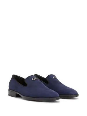 GIUSEPPE ZANOTTI Imrham Logo-plaque Suede Loafers - Blue