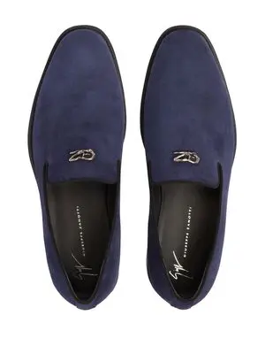 GIUSEPPE ZANOTTI Imrham Logo-plaque Suede Loafers - Blue