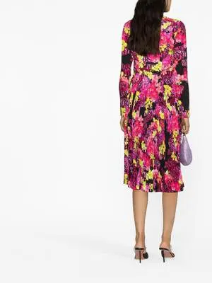 Versace Vestido Midi Con Estampado Floral - Black