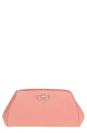FERRAGAMO Double Gancino Soft Leather Frame Pouchette
