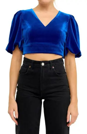 Endless Rose Puff Sleeve Velvet Crop Top