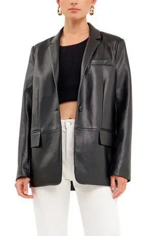 Endless Rose Faux Leather Blazer - Black