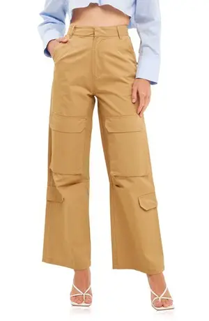 English Factory Wide Leg Cargo Pants - Camel