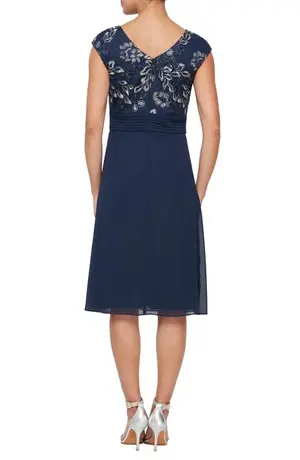 Alex Evenings Embroidered Bodice A-line Cocktail Dress