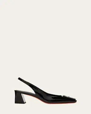 Santoni Patent Leather Slingback Pumps - Black