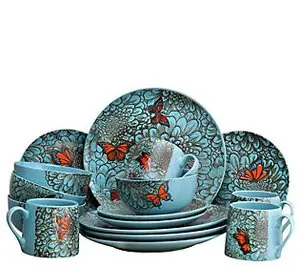ELAMA Butterfly Garden 16-piece Stoneware Dinnerware Set - One-color