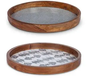 GERSON INTERNATIONAL Set Of 2 15' Diameter Enamel/mango Wood Trays B Y Gerson Co - One-color