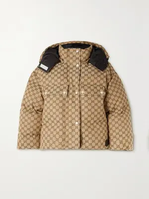Gucci Hooded Padded Cotton-blend Logo-jacquard Down Jacket - Brown