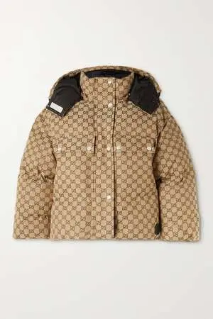 Gucci Gucci Hooded Padded Cotton-blend Logo-jacquard Down Jacket Camel