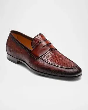 Magnanni Vincente Lizard Penny Loafers - Brown