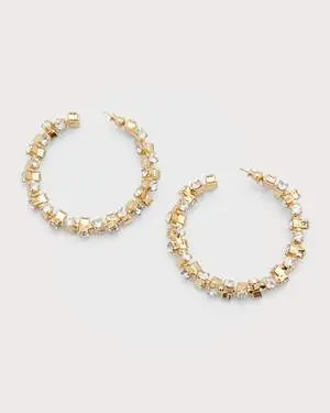 Gas Bijoux Creole Riviera Rhinestone Hoop Earrings - Gray
