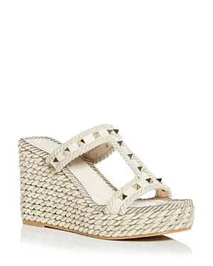 Valentino Garavani Valentino Garavani Women's Rockstud Espadrille Platform Slides Ivory