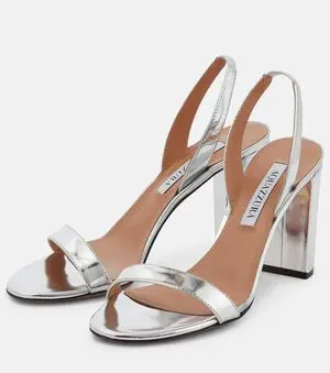 AQUAZZURA So Nude 85 Metallic Leather Sandals - Silver