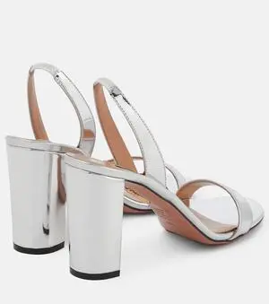 AQUAZZURA So Nude 85 Metallic Leather Sandals - Silver
