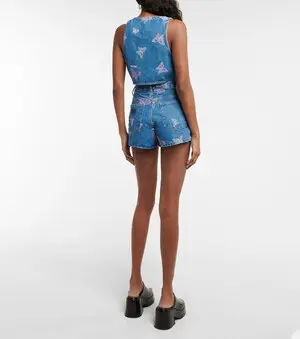 GANNI Embroidered Denim Crop Top