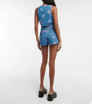 GANNI Embroidered Denim Crop Top