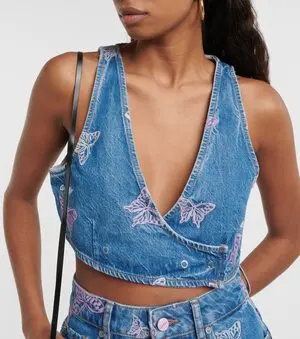 GANNI Embroidered Denim Crop Top