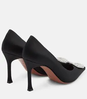 Amina Muaddi Camelia Satin Pumps With Embellished Detail