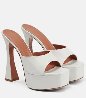 Amina Muaddi Dalida Leather Platform Mules - White