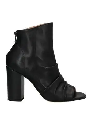 CAFÈNOIR Leather Open-toe Ankle Boots - Black