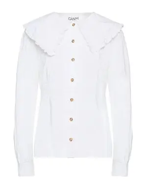 GANNI Organic Cotton Ruched Shirt With Ruffles