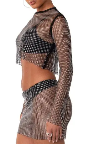 EDIKTED Embellished Sheer Fishnet Crop Top