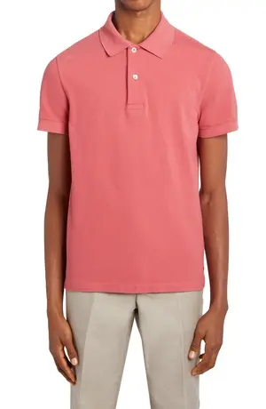TOM FORD Short Sleeve Cotton Piqué Polo Coral