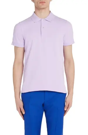 TOM FORD Short Sleeve Cotton Piqué Polo Lavender
