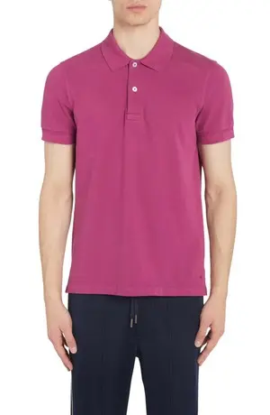 TOM FORD Short Sleeve Cotton Piqué Polo Magenta