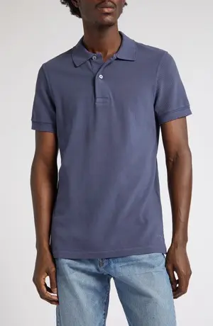 TOM FORD Short Sleeve Cotton Piqué Polo - Navy