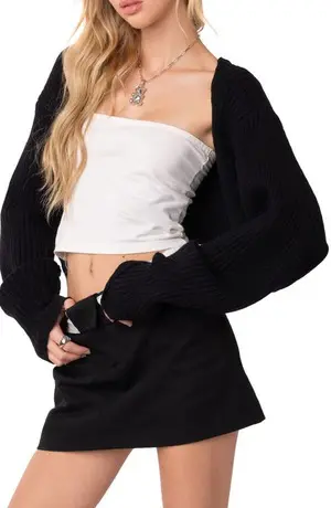 EDIKTED Anya Crop Shrug Sweater - Black