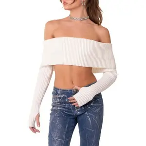 EDIKTED Astrea Off The Shoulder Crop Sweater
