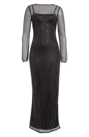 Ramy Brook Lulu Long Sleeve Metallic Mesh Dress - Black Stud