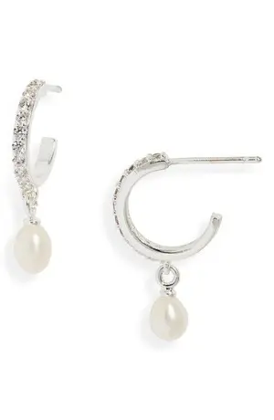 Estée Lauder Pearl Charm Cubic Zirconia Hoop Earrings - Silver