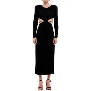 GREY LAB Cutout Waist Long Sleeve Dress - Black