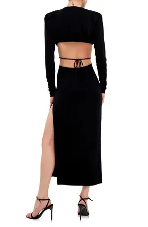 GREY LAB Cutout Waist Long Sleeve Dress - Black