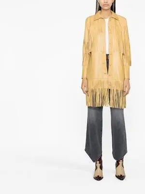 DANCASSAB Reina Fringed Leather Jacket - Yellow