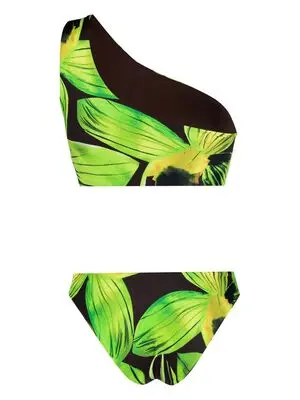 LOUISA BALLOU Leaf-print One-shoulder Swimsuit