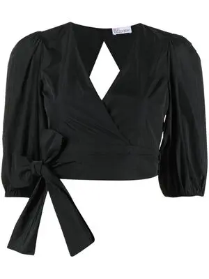 Red Valentino V-neck Cropped Wrap Blouse - Black