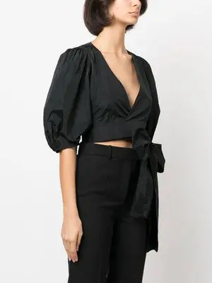 Red Valentino V-neck Cropped Wrap Blouse - Black