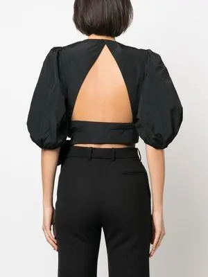 Red Valentino V-neck Cropped Wrap Blouse - Black