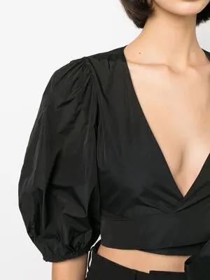 Red Valentino V-neck Cropped Wrap Blouse - Black