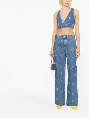 GANNI Embroidered Denim Crop Top