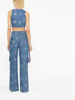 GANNI Embroidered Denim Crop Top