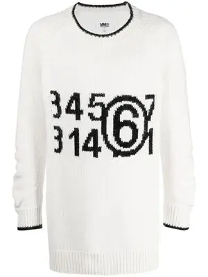 MAISON MARGIELA Intarsia-knit Numbers Jumper - White