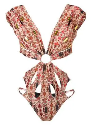 AMIR SLAMA Floral-print Cut-out Swimsuit - Red