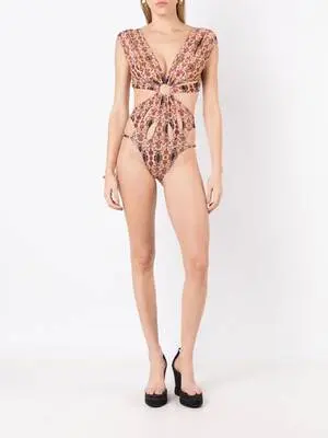 AMIR SLAMA Floral-print Cut-out Swimsuit