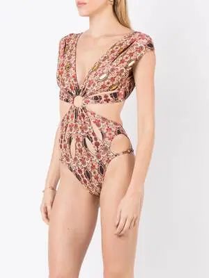AMIR SLAMA Floral-print Cut-out Swimsuit